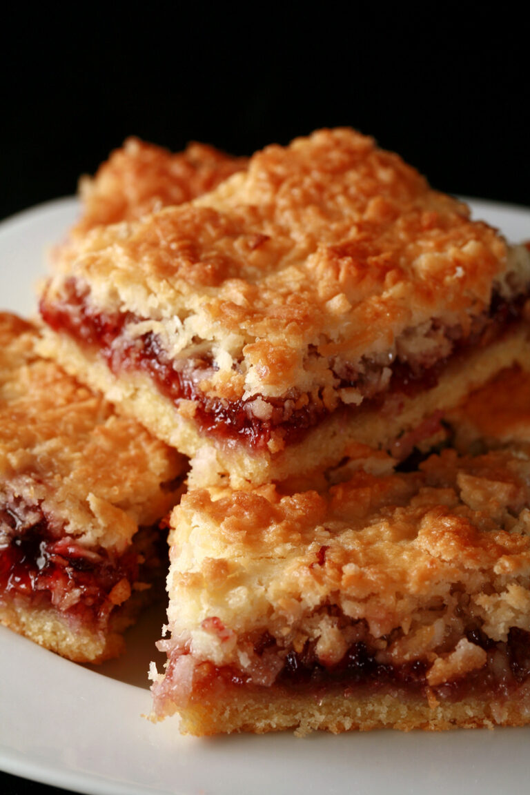 Gluten Free Raspberry Bars with Crunchy Coconut Topping - Beyond Flour