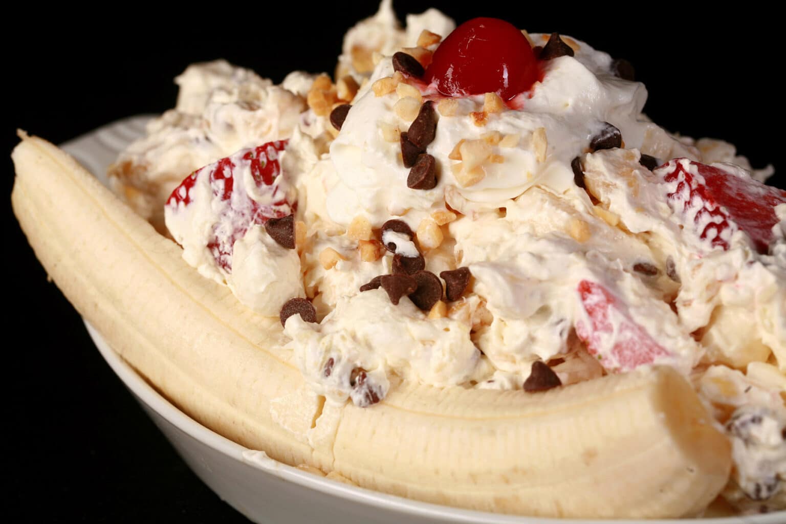 Banana Split Fluff Salad [Marshmallow Salad] - Beyond Flour