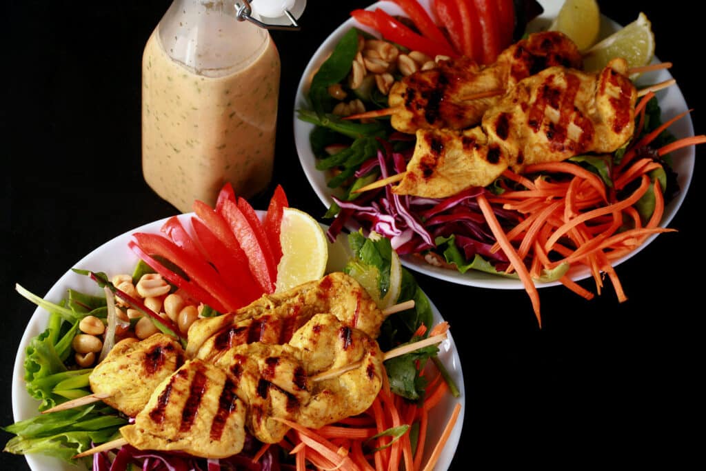 Chicken Satay Salad Recipe [with Peanut Dressing] - Beyond Flour