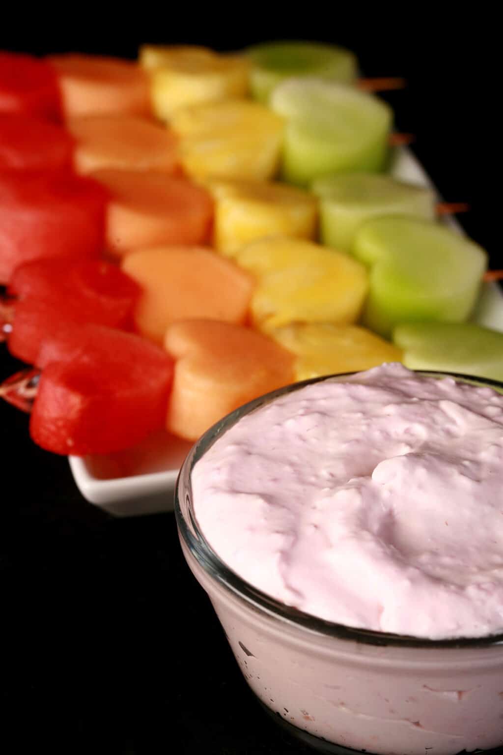 Heart Fruit Skewers & Raspberry Cheesecake Dip - Beyond Flour