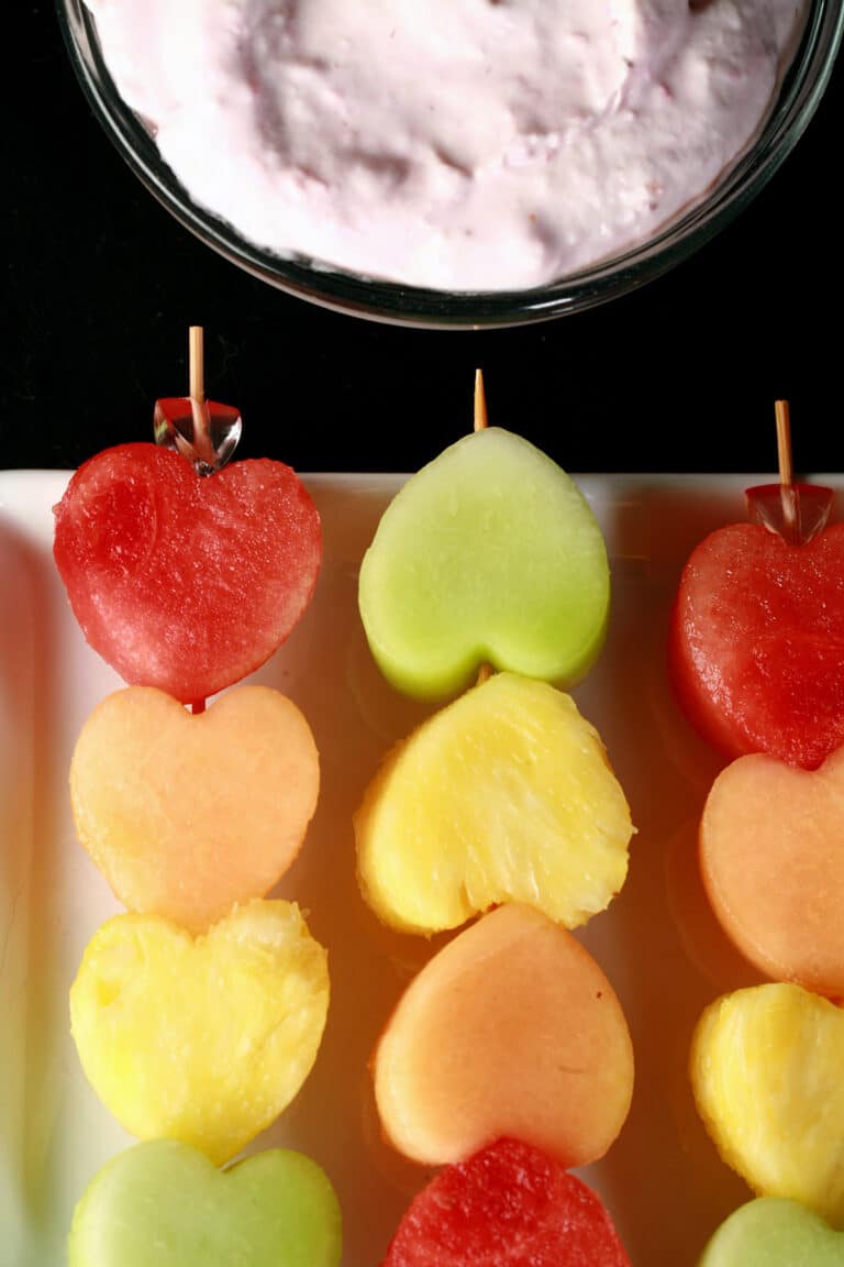 Heart Fruit Skewers & Raspberry Cheesecake Dip - Beyond Flour