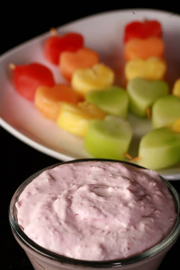 Heart Fruit Skewers & Raspberry Cheesecake Dip - Beyond Flour